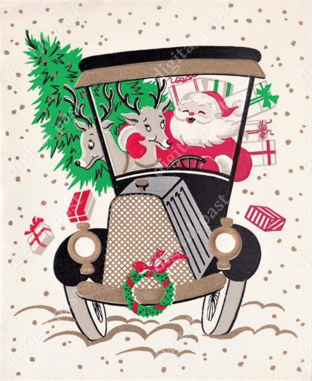 Retro Christmas Card Clipart - Instant Digital Download - Vintage ...