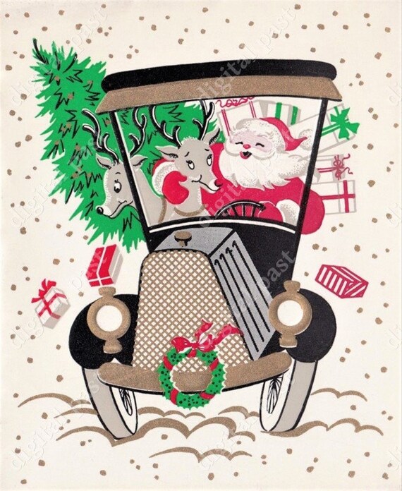 Retro Christmas Card Clipart Instant Digital Download | Etsy
