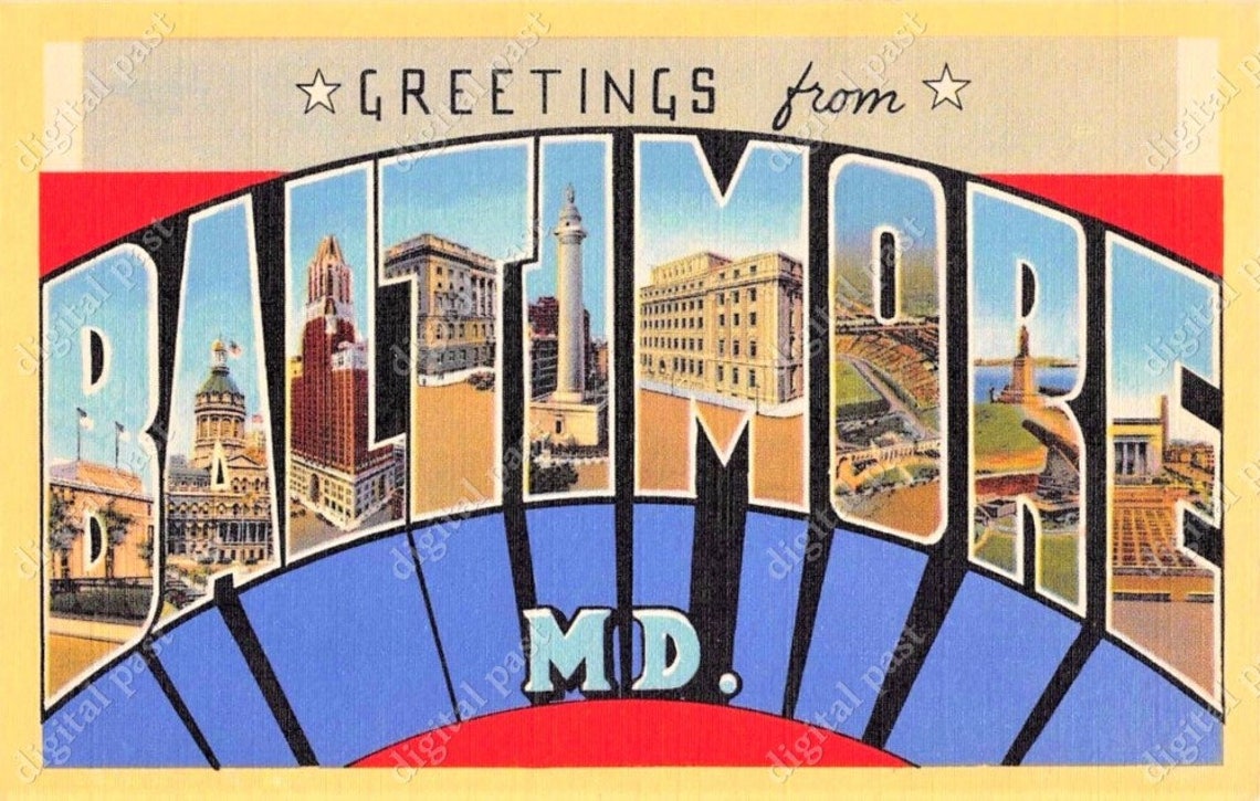Greetings From Baltimore, MD Postcard Clip Art - INSTANT DOWNLOAD ...