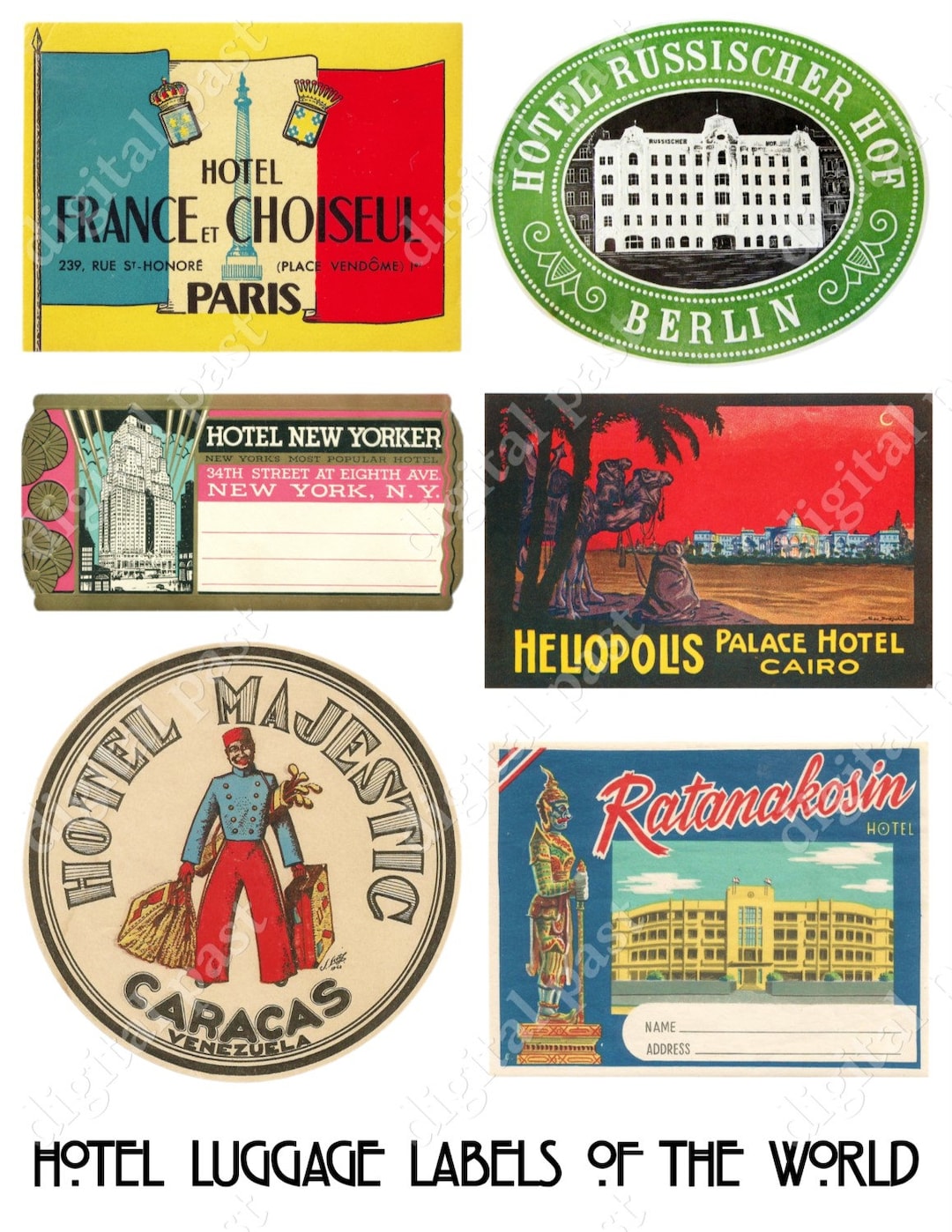 HOTEL LUGGAGE LABELS of the World - Printable Collage Sheet Download ...