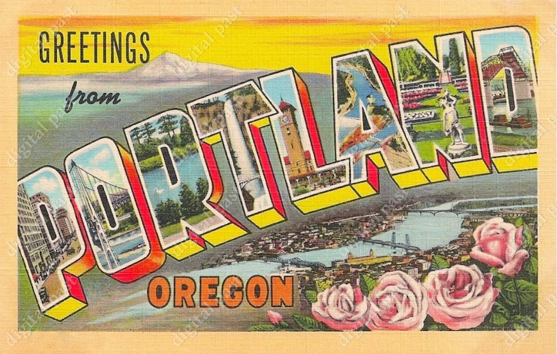 PORTLAND Oregon Big Letters Vintage Postcard - INSTANT DOWNLOAD - Retro ...