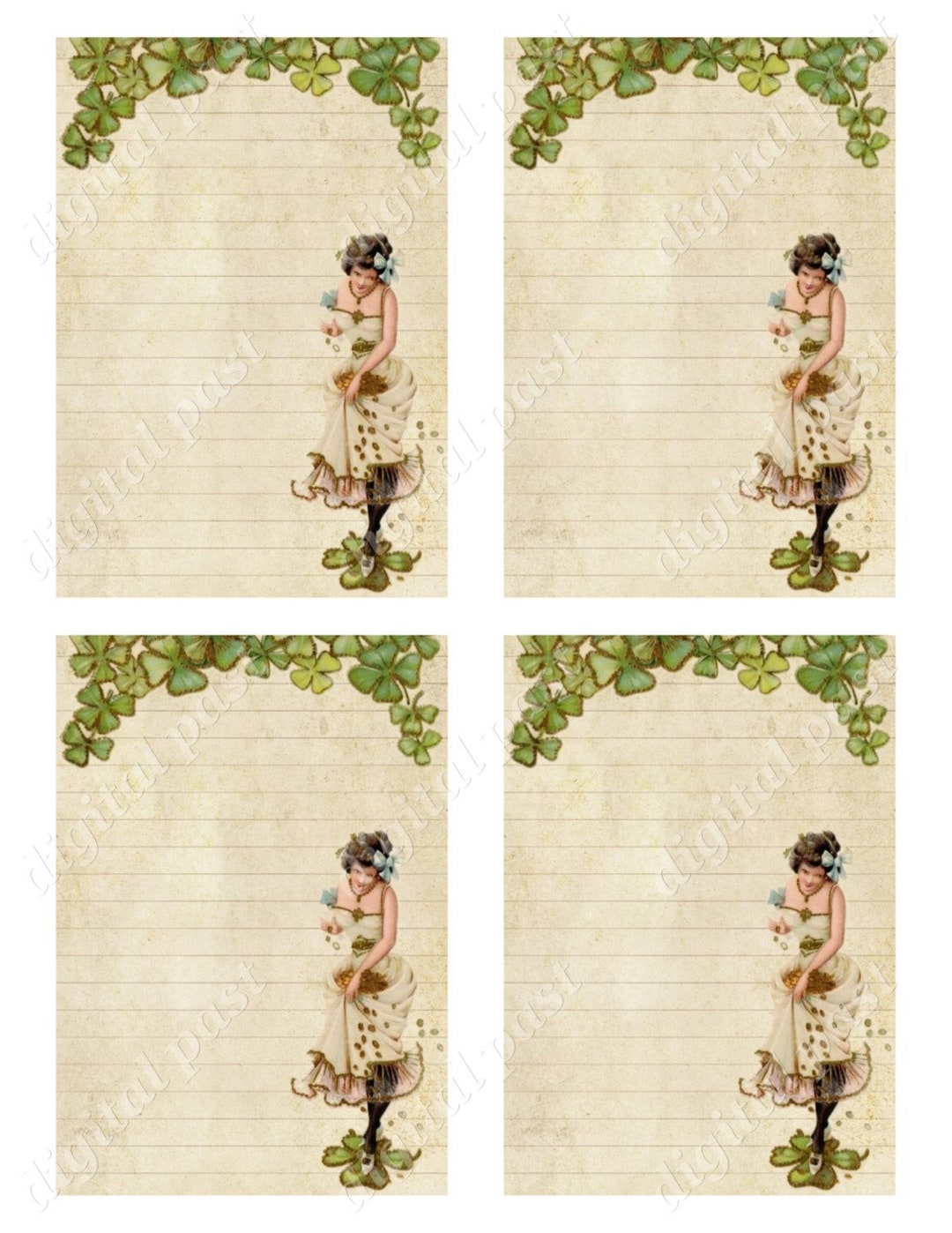 St. Patrick's Day Printable Lined Notepad Paper ~ Digital Collage Sheet ...