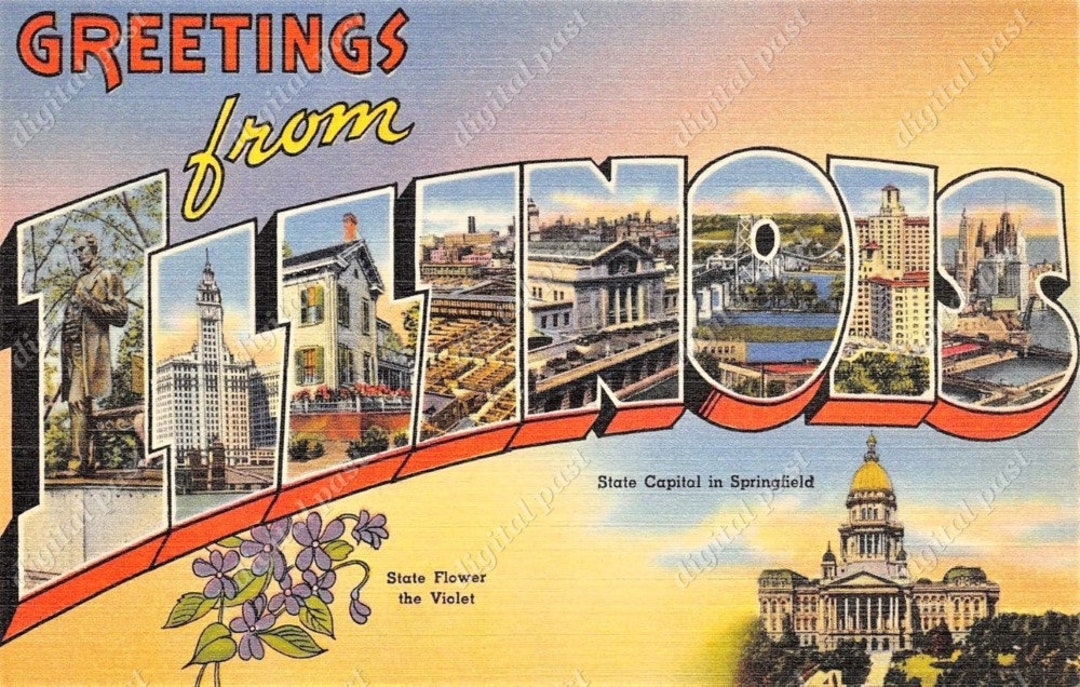 Greetings From ILLINOIS Large Letter Postcard ~ INSTANT DOWNLOAD ...