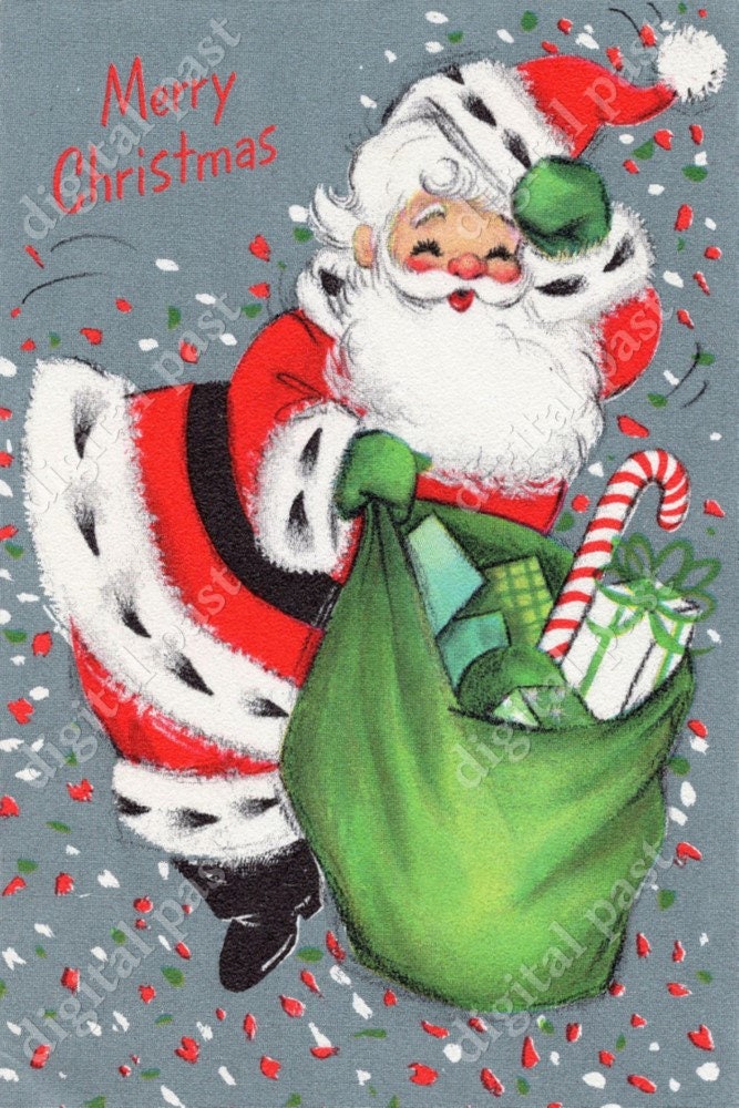 Retro Christmas Card Clipart Instant Digital Download Vintage ...