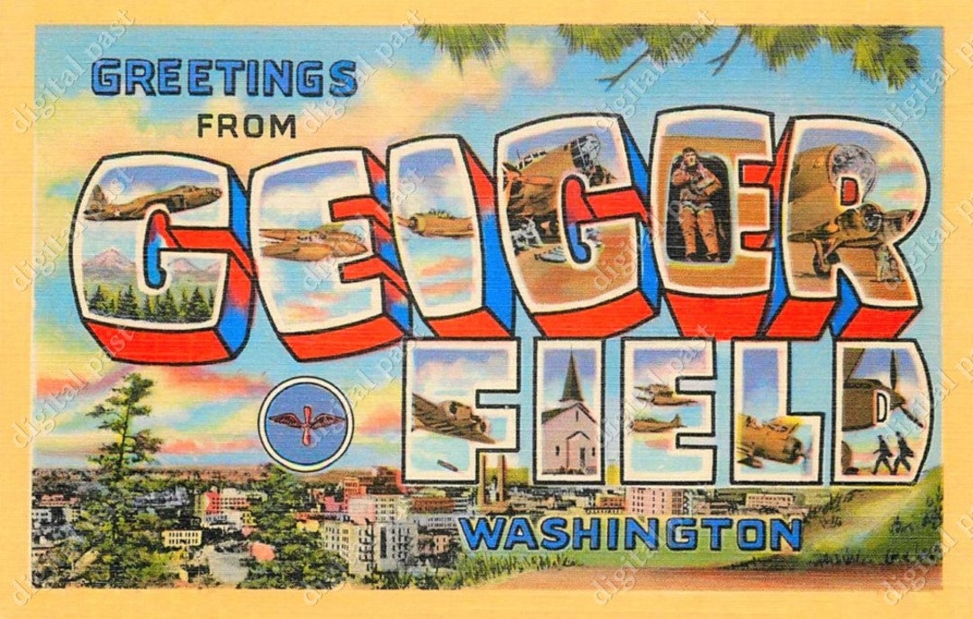 Greetings From Geiger Field Vintage Postcard Clipart Image INSTANT ...