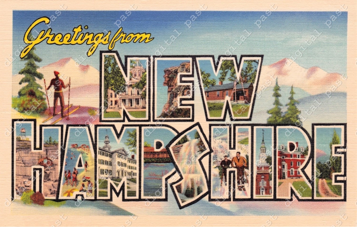 Greetings From New Hampshire Vintage Postcard INSTANT DOWNLOAD Antique ...