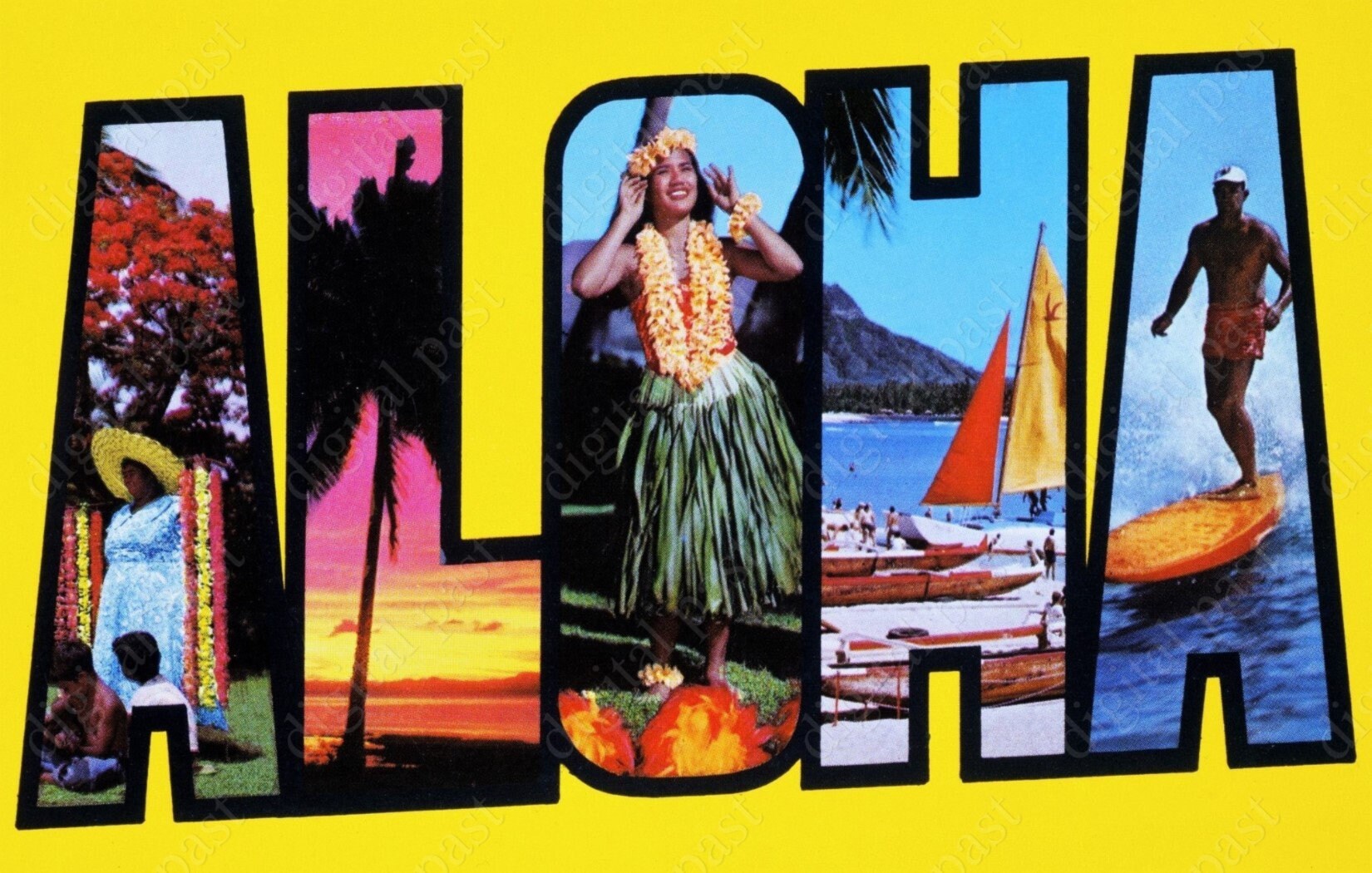 ALOHA Vintage Hawaii Postcard Clipart INSTANT DOWNLOAD Etsy