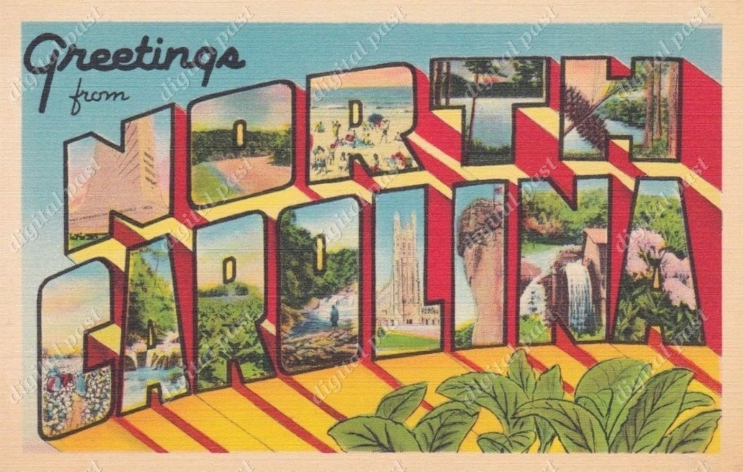 Greetings From North Carolina Vintage Postcard - INSTANT DOWNLOAD ...