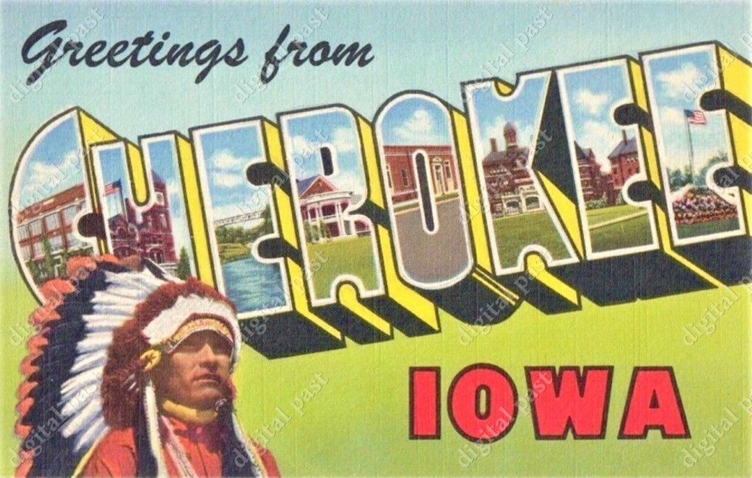 Greetings From Cherokee Iowa - Vintage Postcard Clipart Image - INSTANT ...