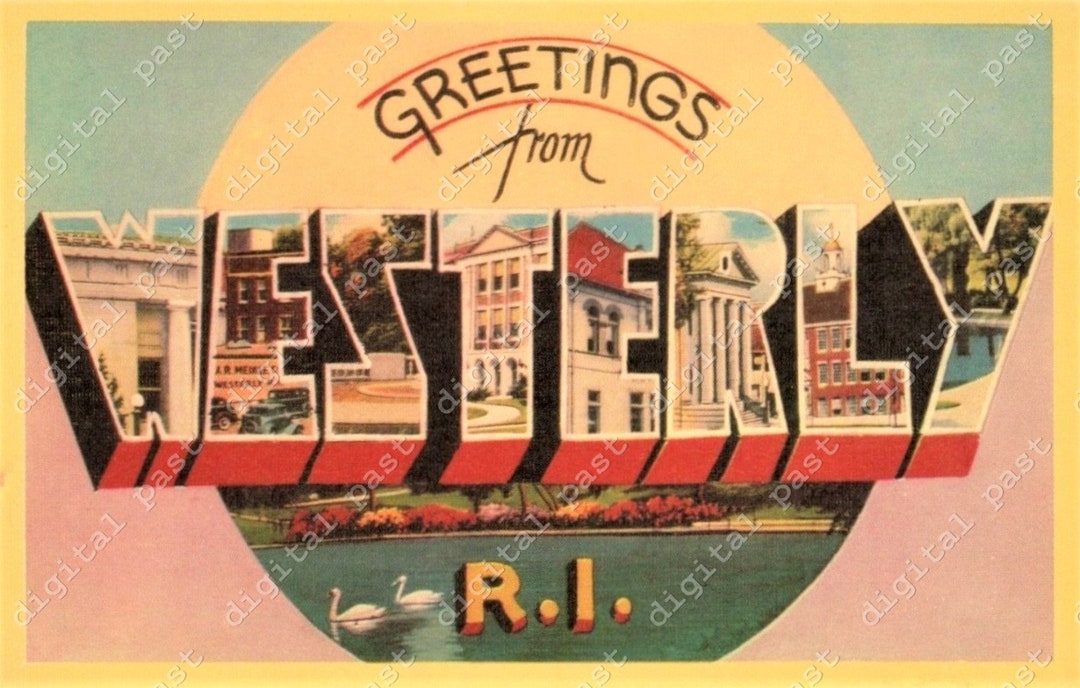 Greetings From WESTERLY Rhode Island Postcard Image ~ DIGITAL DOWNLOAD ...