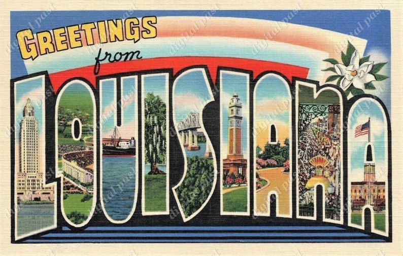Greetings From Louisiana Vintage Postcard - INSTANT DOWNLOAD - Antique ...
