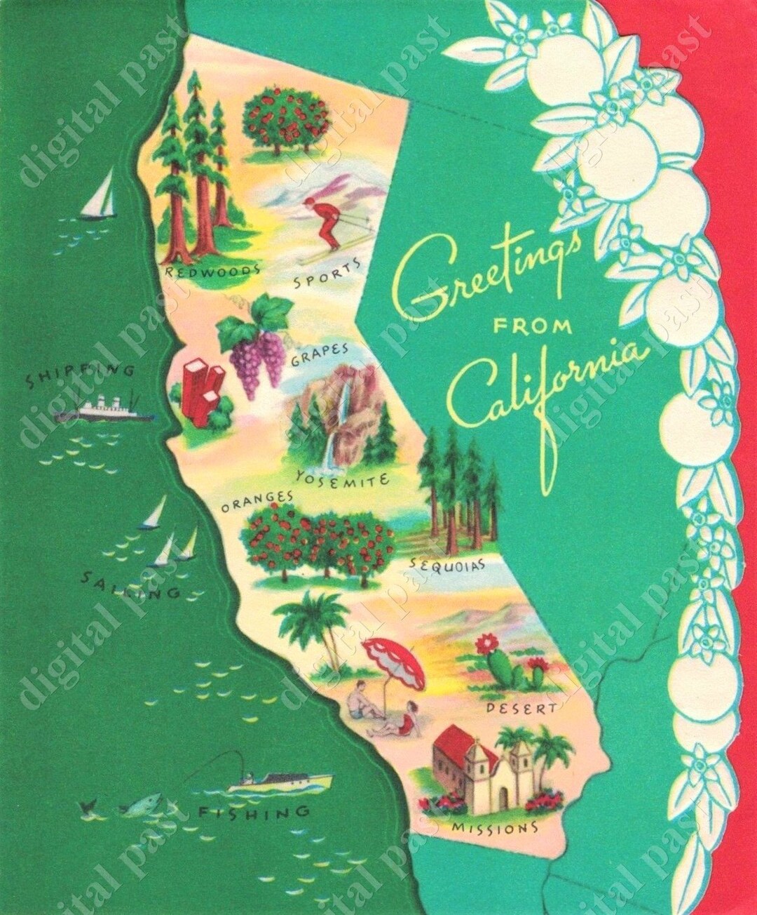 Vintage Printable Christmas Card - Greeting From California Christmas ...
