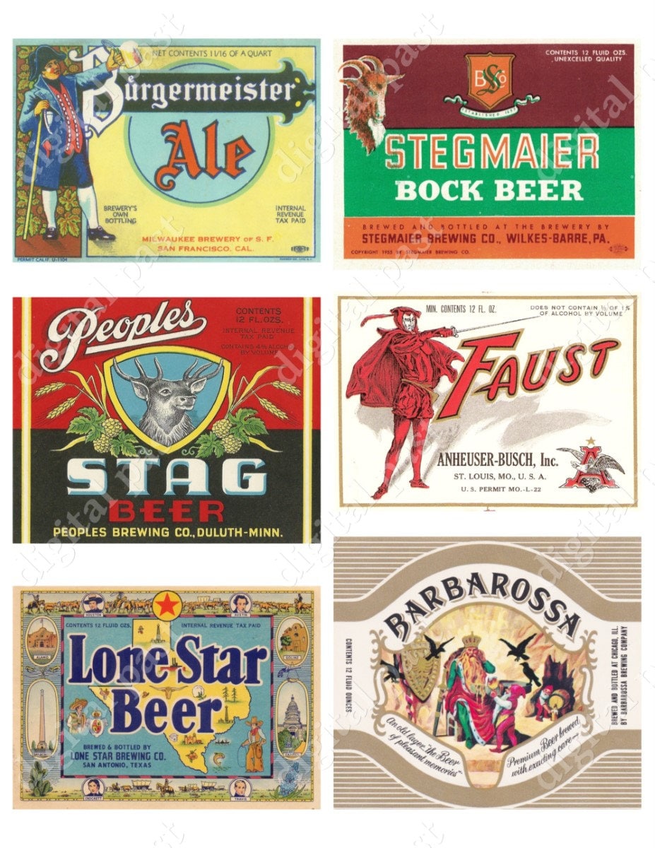30 Printable Vintage BEER LABELS Set of 5 Digital Collage Sheets 30 ...