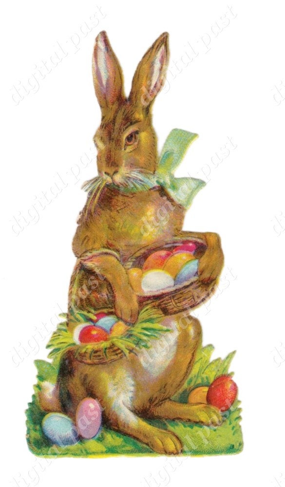 Easter Bunny Die Cut Digital Clip Art Victorian Illustration, Easter ...