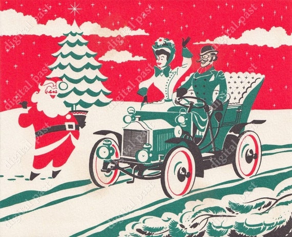 Retro Christmas Card Clipart Instant Digital Download | Etsy