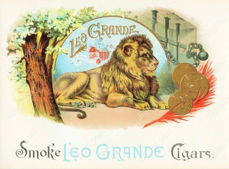 LEO GRANDE Antique Cigar Box Label Instant Download Digital Print ...