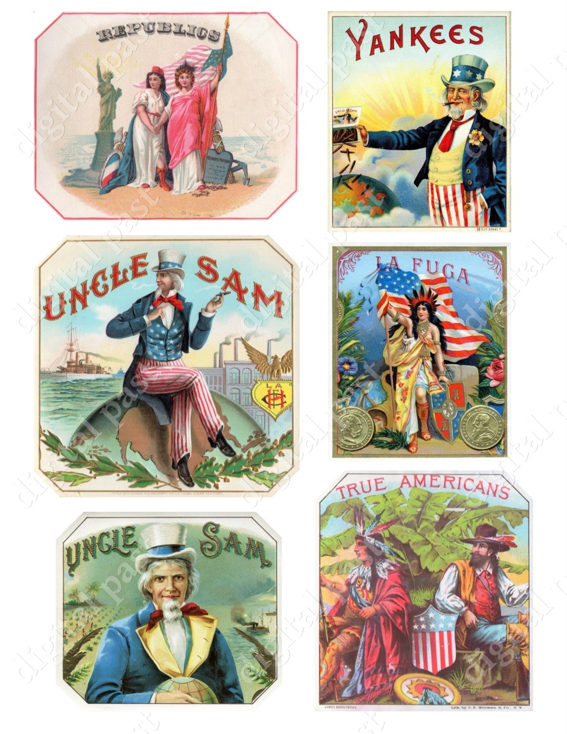 PATRIOTIC CIGAR LABELS Digital Collage Sheet Instant Download 6 ...