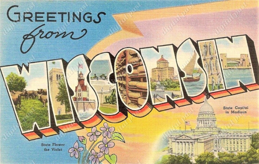 Greetings From Wisconsin Vintage Postcard - INSTANT DOWNLOAD - Antique ...
