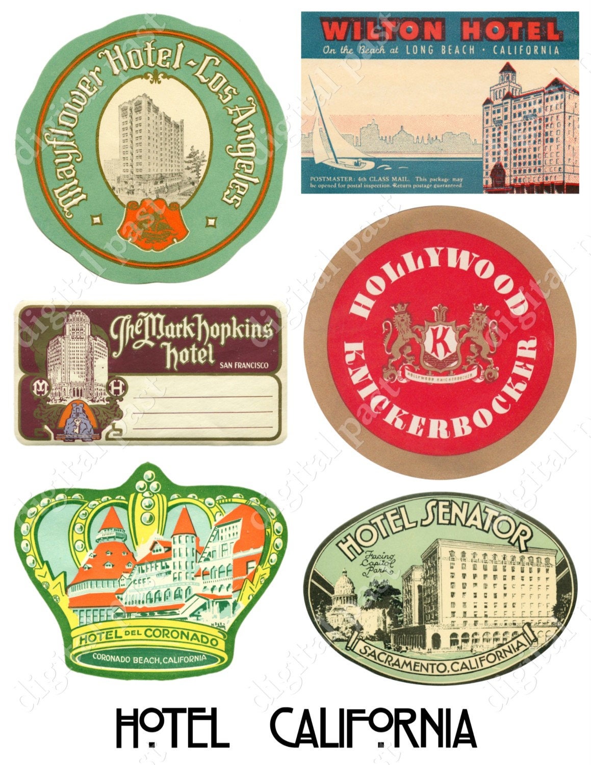 HOTEL CALIFORNIA - Vintage Luggage Labels, Instant Download, Printable ...