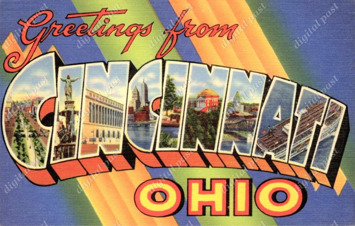 Greetings From CINCINNATI Ohio Vintage Postcard Clipart Image INSTANT ...