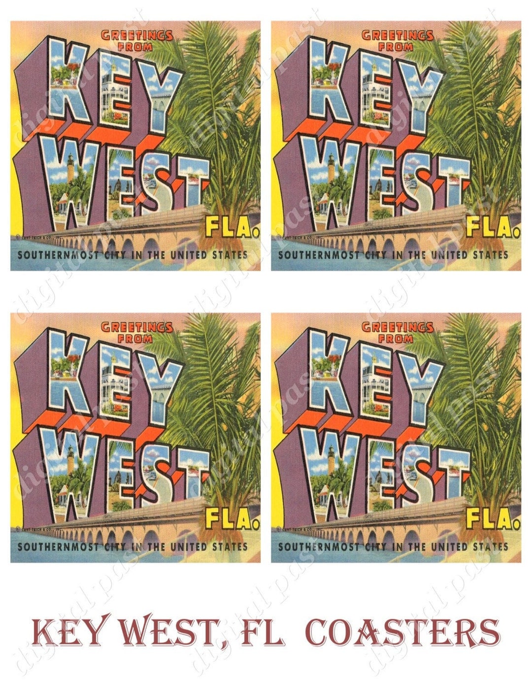 Key West Florida 4x4 Coasters Printable Digital Collage Sheet Download ...