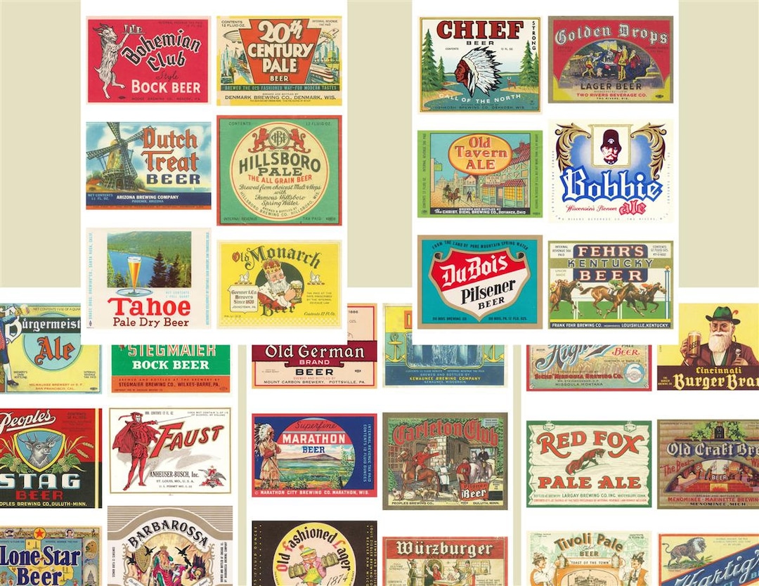 30 Printable Vintage BEER LABELS - Set of 5 Digital Collage Sheets - 30 ...