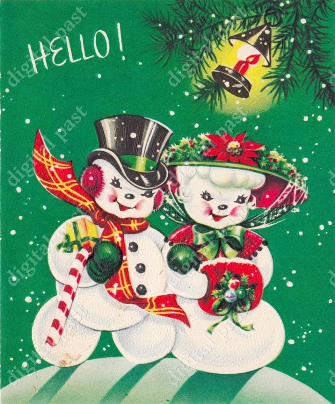 Retro Christmas Card Clipart - Instant Digital Download - Vintage ...