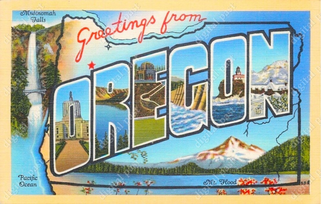 OREGON Big Letters Vintage Postcard - INSTANT DOWNLOAD - Retro Postcard ...