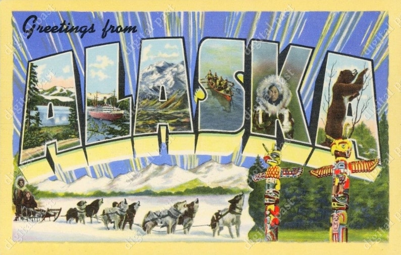 ALASKA Big Letters Vintage Postcard INSTANT DOWNLOAD - Etsy Denmark