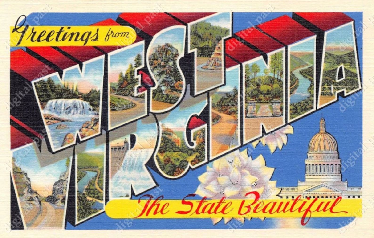 Greetings From West Virginia Vintage Postcard - INSTANT DOWNLOAD ...