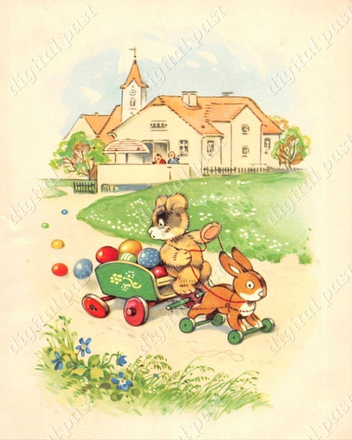 Retro Easter Clipart - Instant Digital Download - Vintage Illustration ...