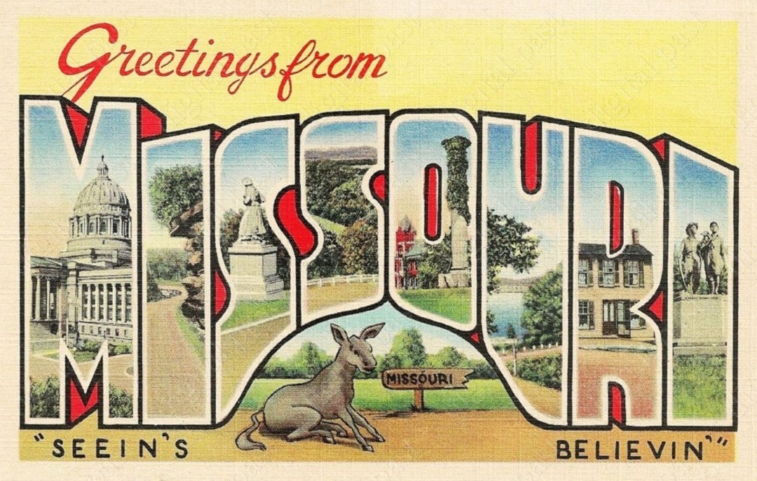 Greetings From Missouri Vintage Printable Postcard - INSTANT DOWNLOAD ...