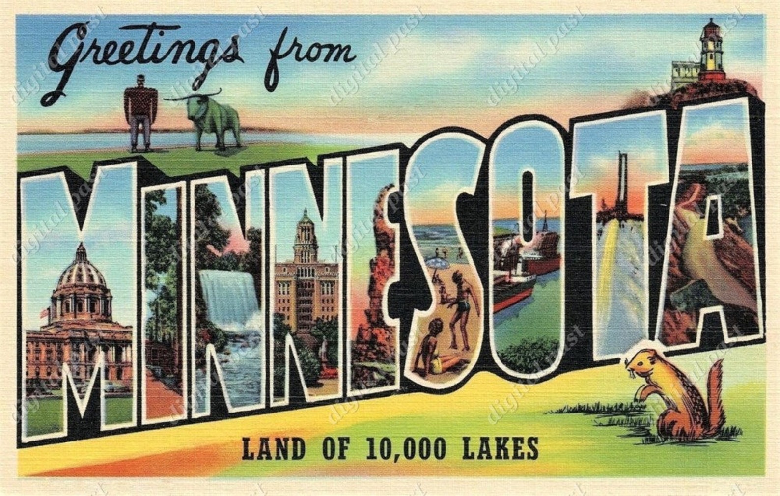 Greetings From Minnesota Vintage Postcard INSTANT DOWNLOAD | Etsy