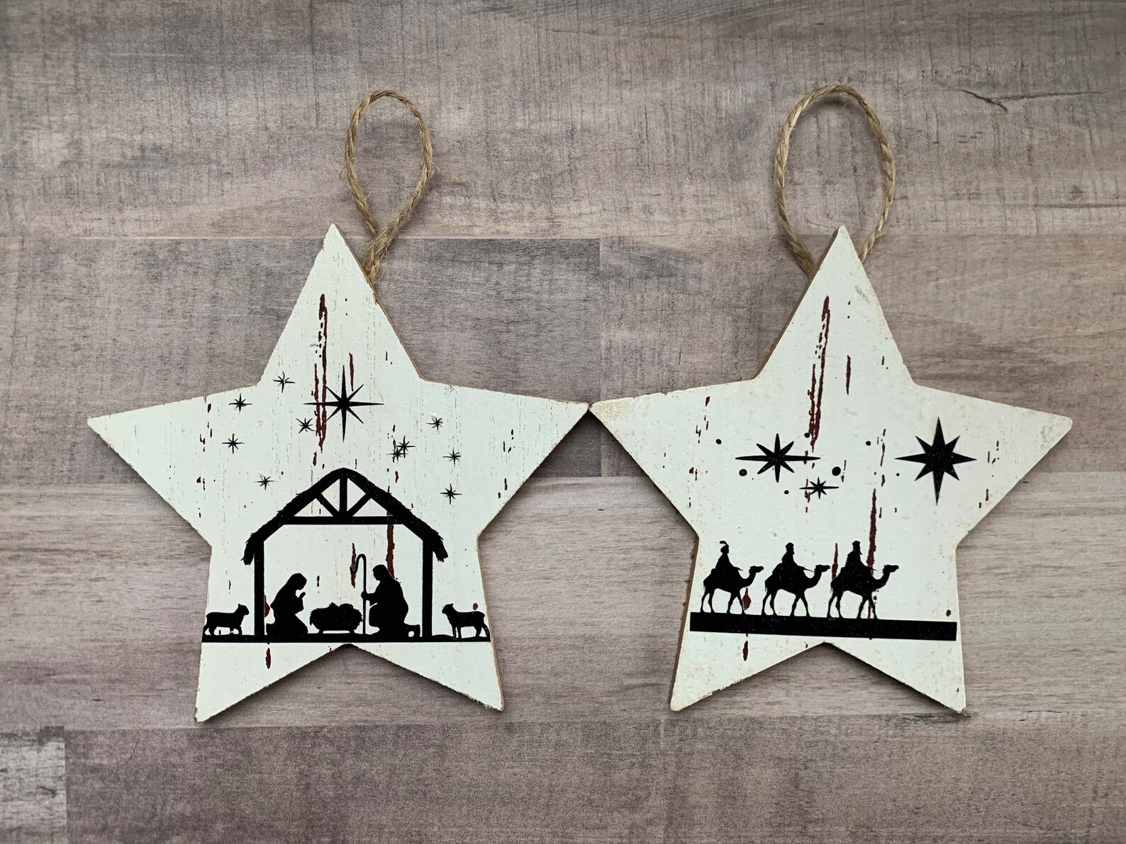 Wooden Star Shaped With Gold Nativity Scene. - Etsy