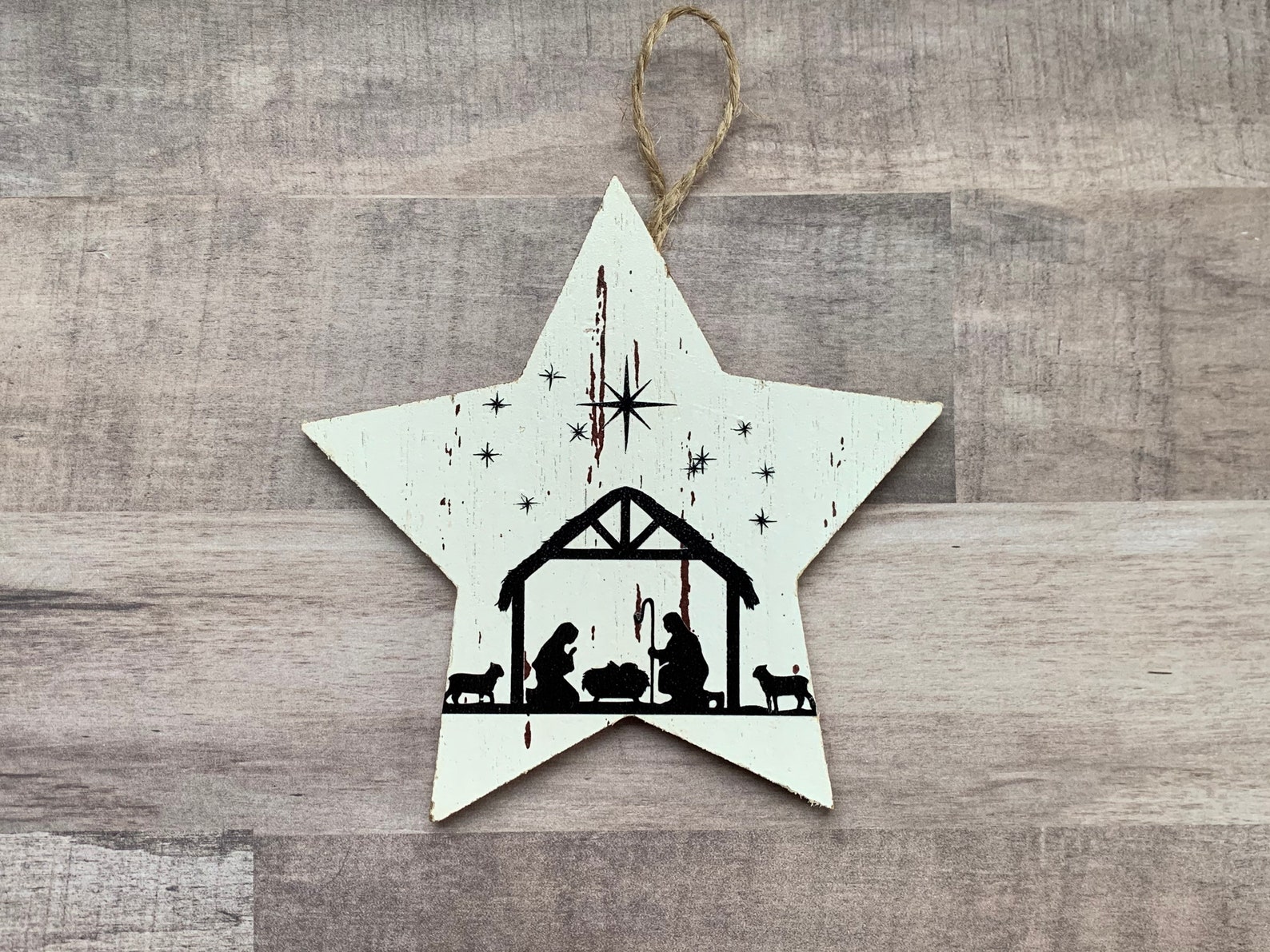 Wooden Star Shaped With Gold Nativity Scene. - Etsy