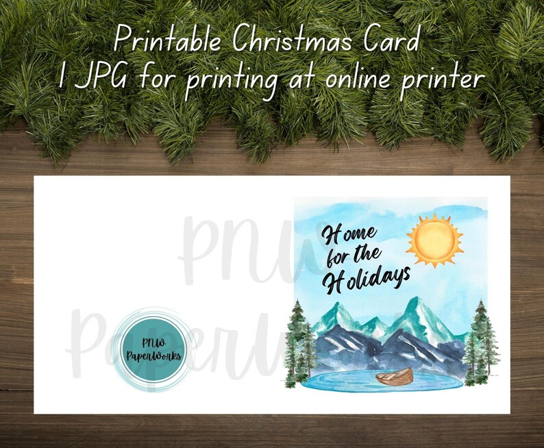 Printable PNW Themed Christmas Greeting Card instant Download 5x5 Inch ...
