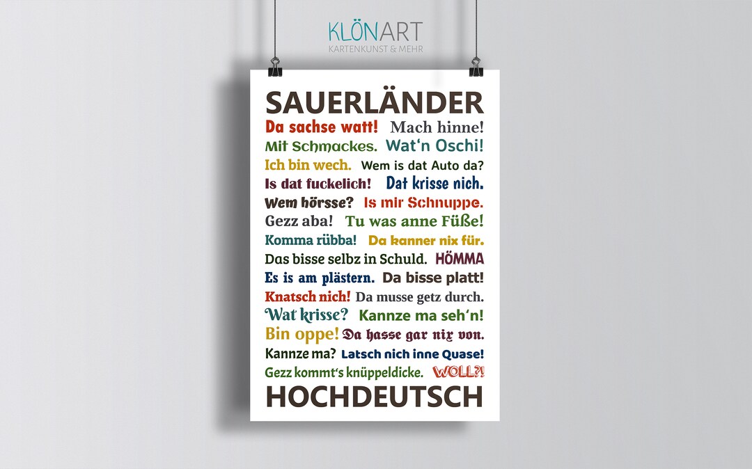 Poster DIN A 4 Sauerlander High German KLÖNART - Etsy