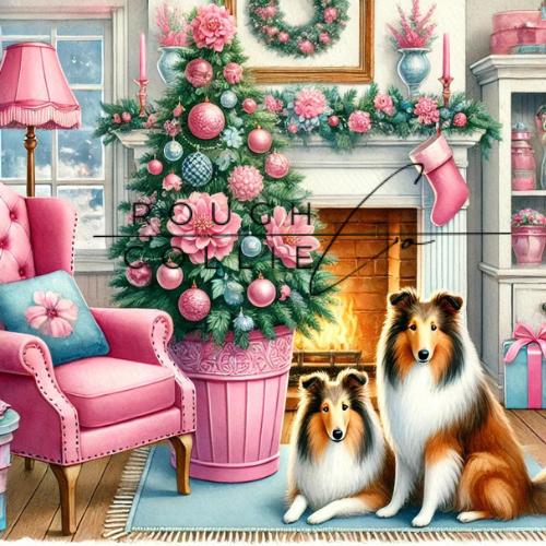 Christmas Rough Collie Painting, Pastel, Collie, Holiday Dog, Instant ...