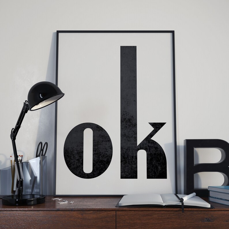 OK Print Typography Poster Minimalist Art Black and White | Etsy