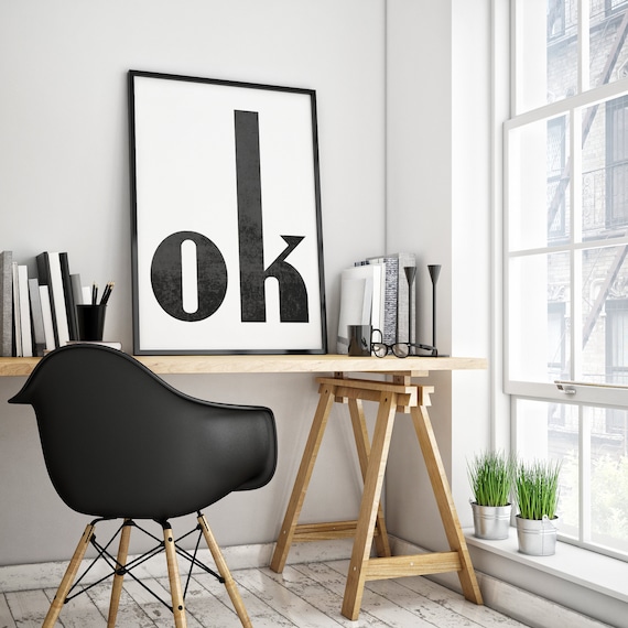 OK Print Typography Poster Minimalist Art Black and White | Etsy