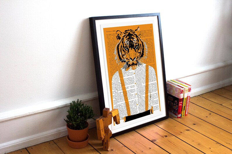 Tiger Wall Art Tiger Print Book Page Vintage Poster Retro | Etsy