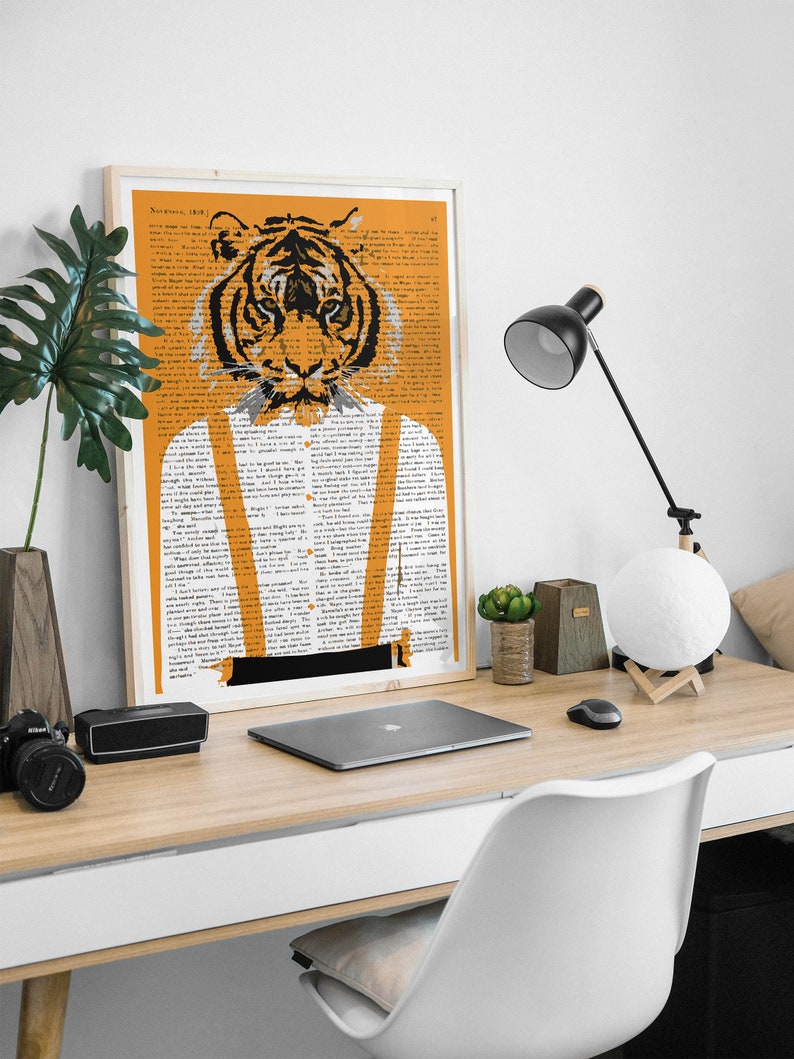 Tiger Wall Art Tiger Print Book Page Vintage Poster Retro | Etsy