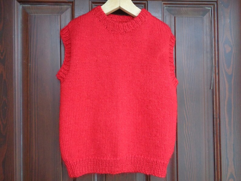 Vintage Knitwear Vintage Vest Solid Red Hand Knitted Vest - Etsy