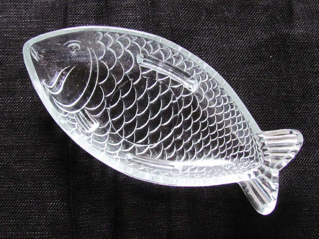 Vintage Pressed Glass Fish Shape Dish; Clear Glass Appetizer Dish L 9 ...