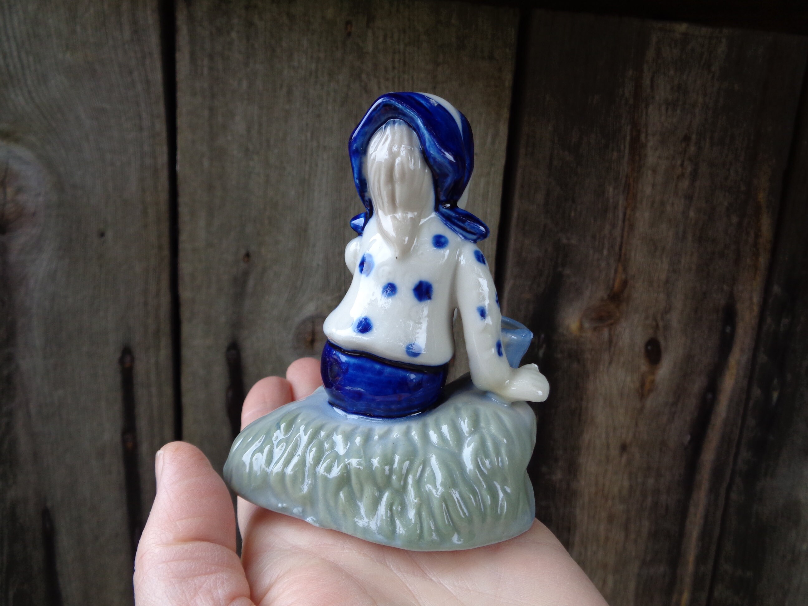 Vintage Porcelain Statuette Blue & White Hand Painted - Etsy