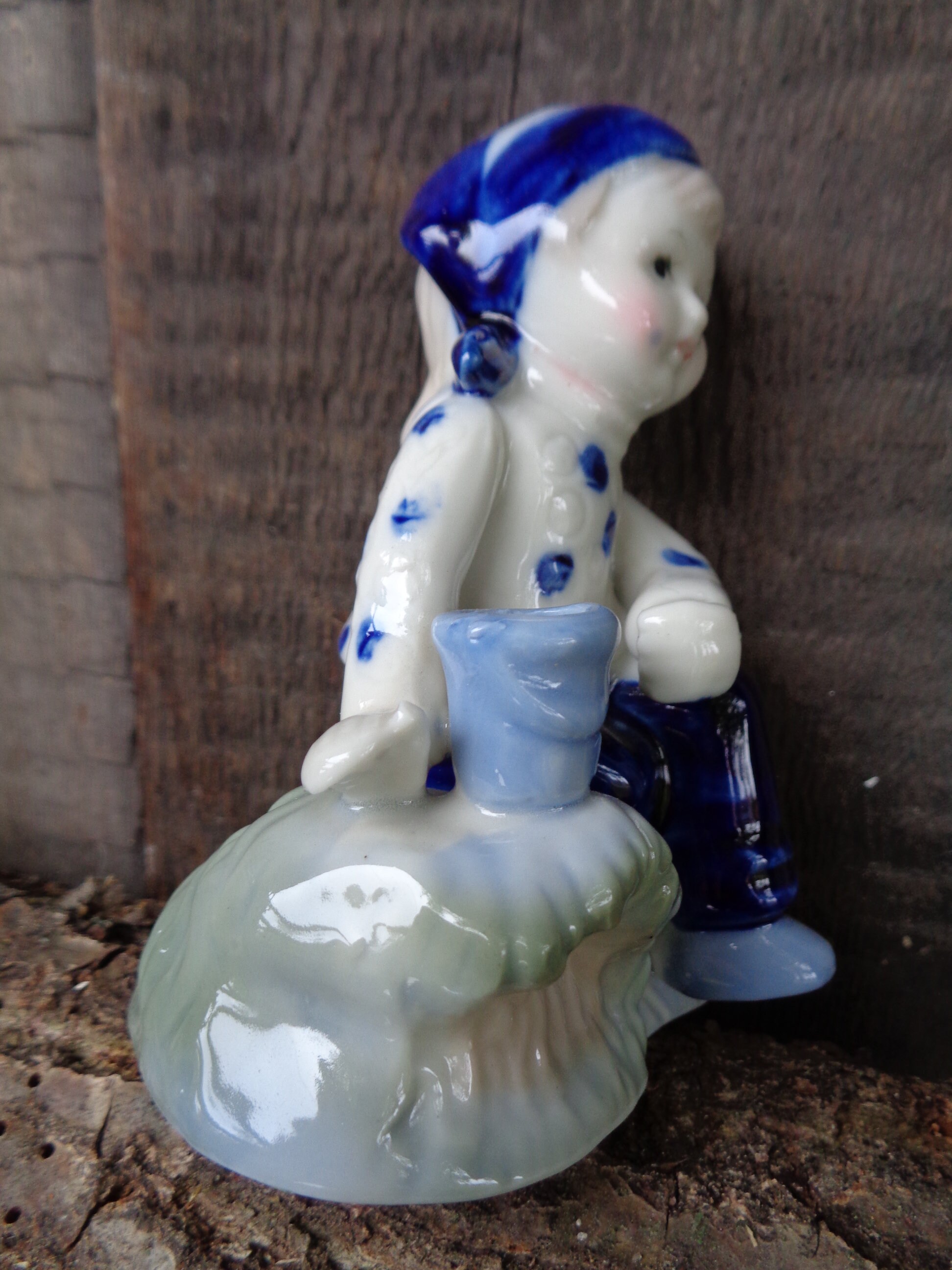 Vintage Porcelain Statuette Blue & White Hand Painted - Etsy