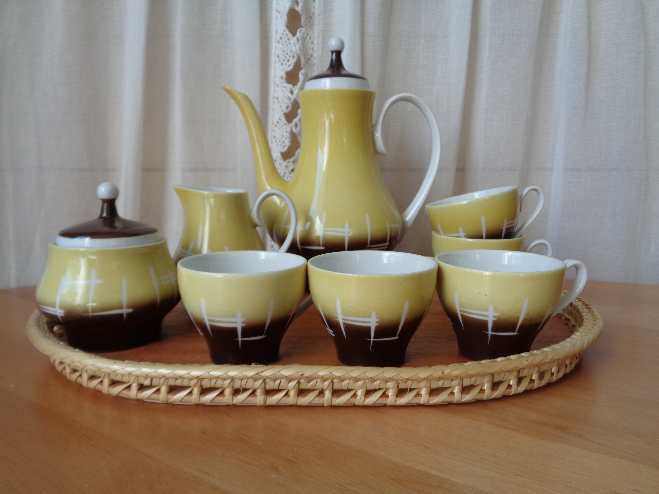 Mid Century Drinkware KAHLA Porcelain; German Vintage Coffee Set Yellow ...