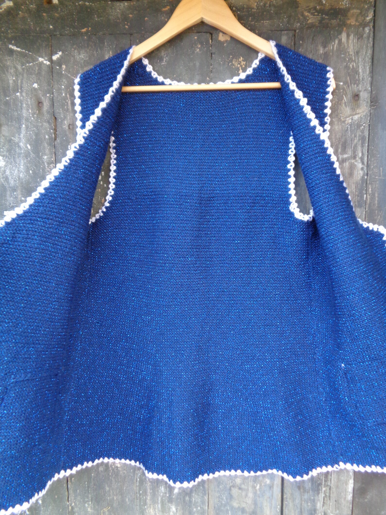 Vintage Blue Hand Knitted Vest With White Crochet Edges - Etsy