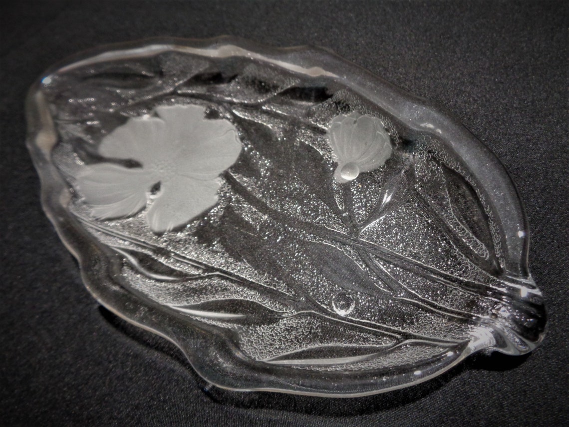 Vintage Glass Dish Leaf Shape Dish With Floral Pattern - Etsy