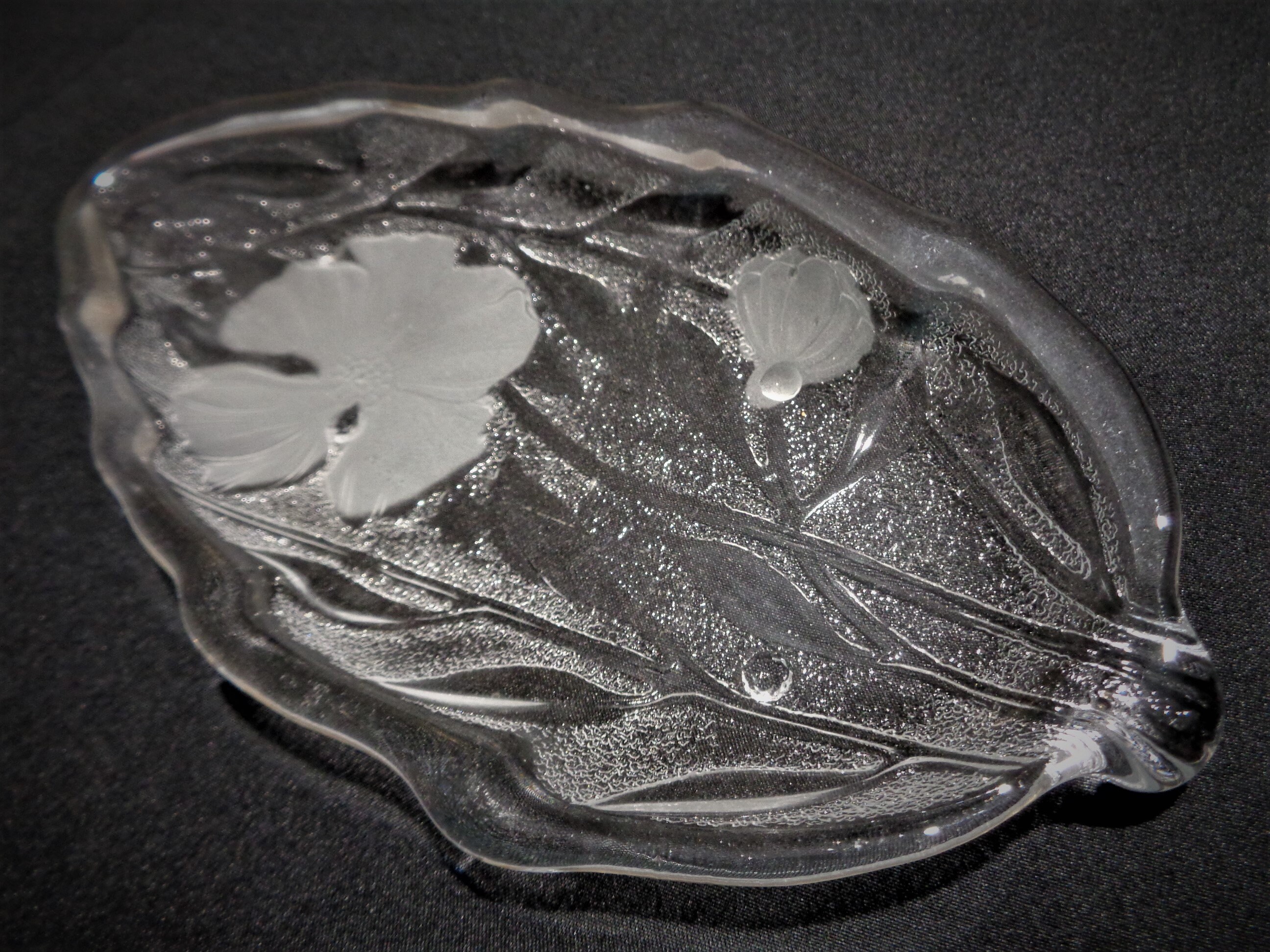 Vintage Glass Dish Leaf Shape Dish With Floral Pattern - Etsy